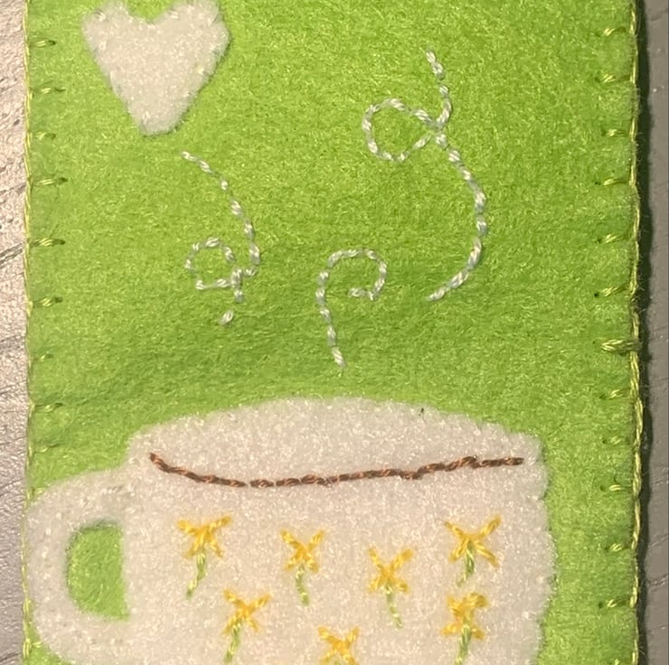 Felt embroidered teacup bookmark - Folksy