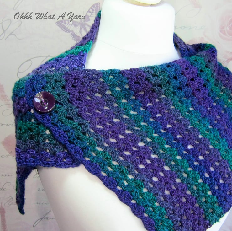 Crochet purple blue and green scarf. Crochet wr... - Folksy