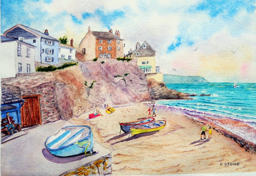 Original watercolour painting, Cawsand Beach an... - Folksy