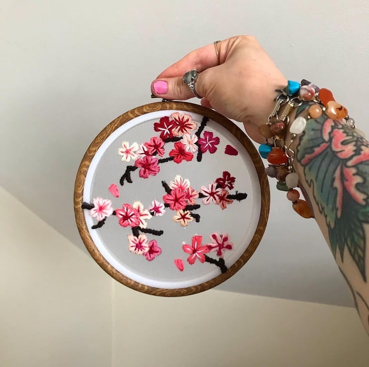 Sakura cherry blossom hand embroidery wall art - Folksy