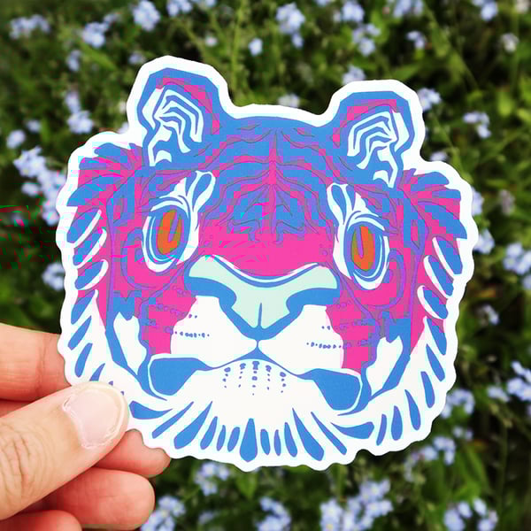 Blue and Red Tiger Die Cut Sticker - Folksy
