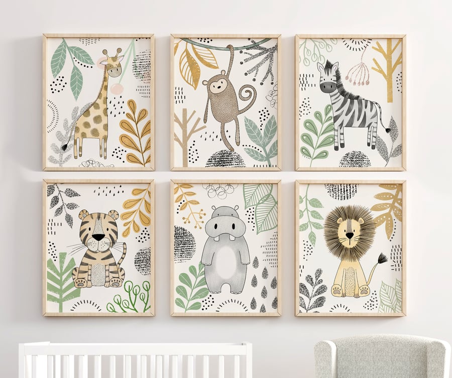 Safari Animals Print Set of 6 - Folksy