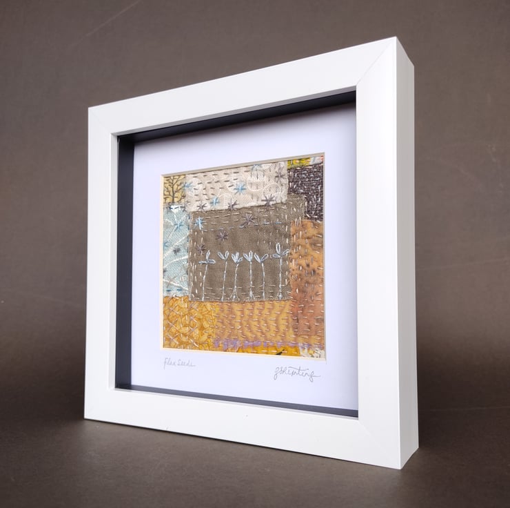 "Flax Seeds" - Square framed fabric c... - Folksy