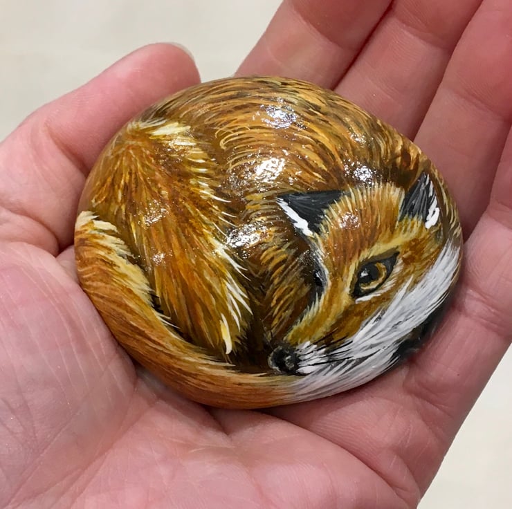 Fox hand painted pebble garden wildlife rock po... - Folksy