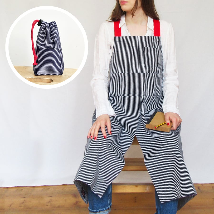Stripe Denim Split Leg Apron AND Tool Pouch No7... - Folksy