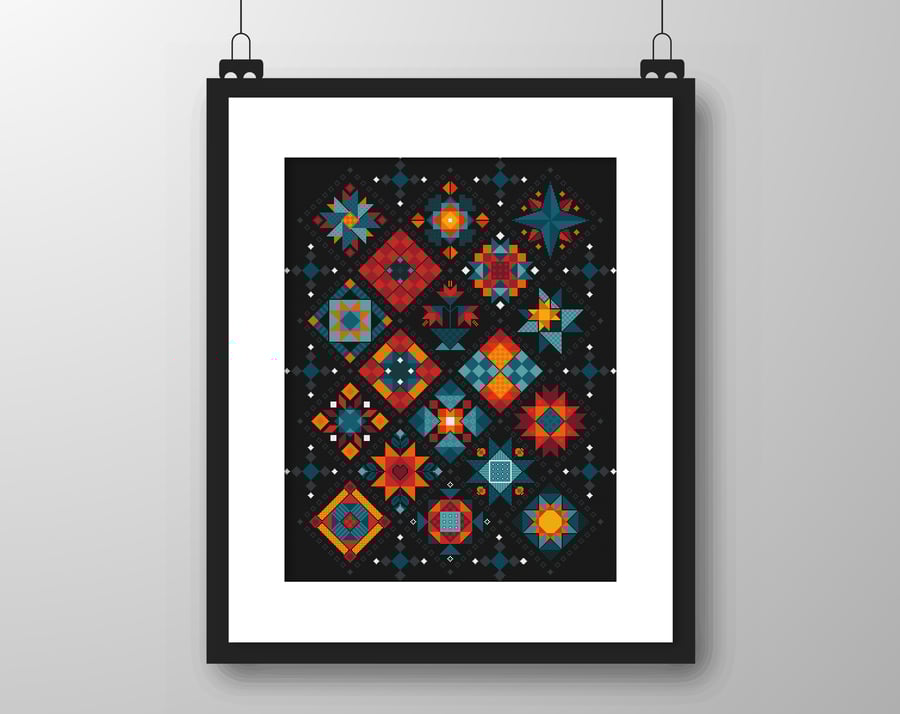 043B - Large Shaker Patchwork Barn Quilt on Bla... - Folksy