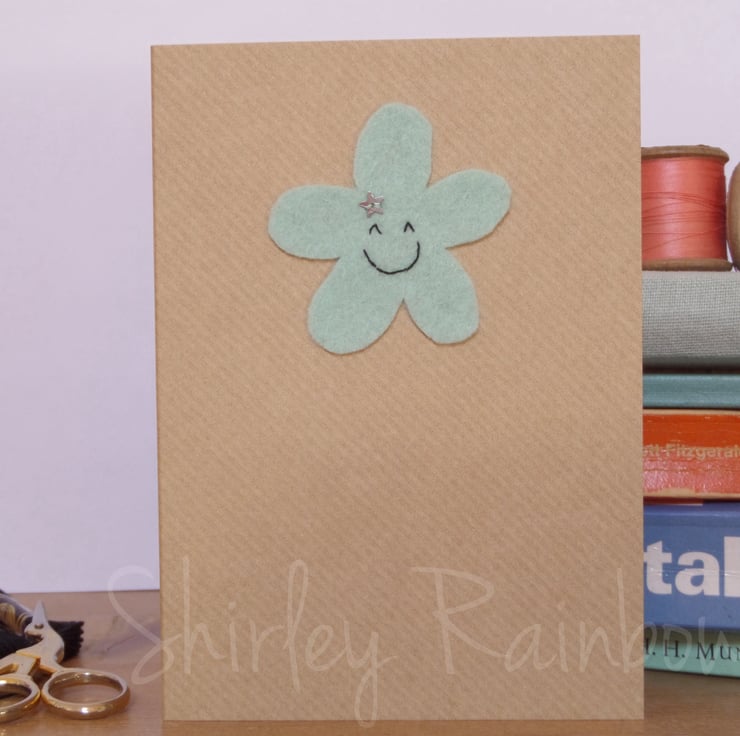 Happy Face Card- Flower - Folksy