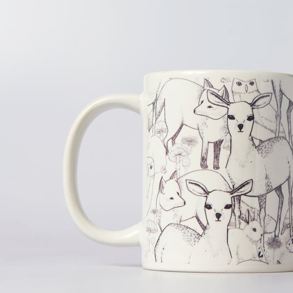 Woodland Mug, featuring Deers, Rabbits, Foxes, ... - Folksy