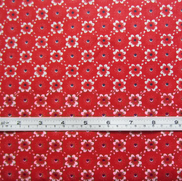 Unused Vintage Red Floral Fabric ( 1 Yard) - Folksy