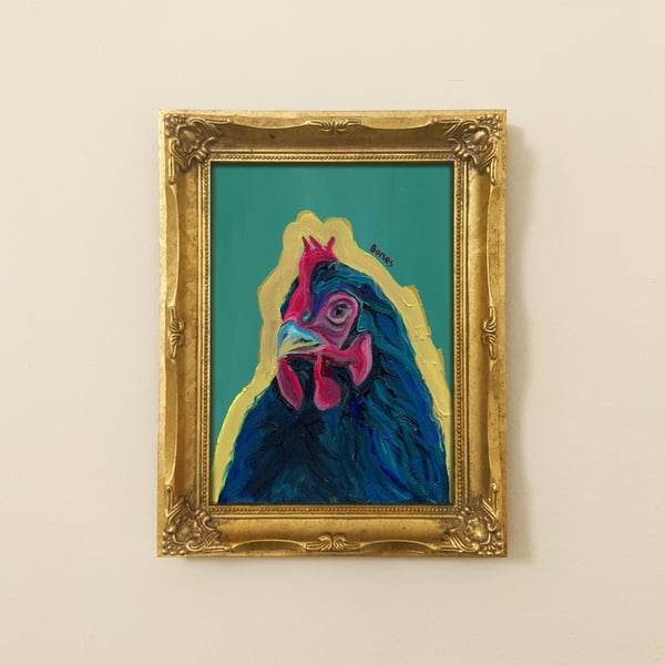 Colourful Teal Chicken Print - Folksy