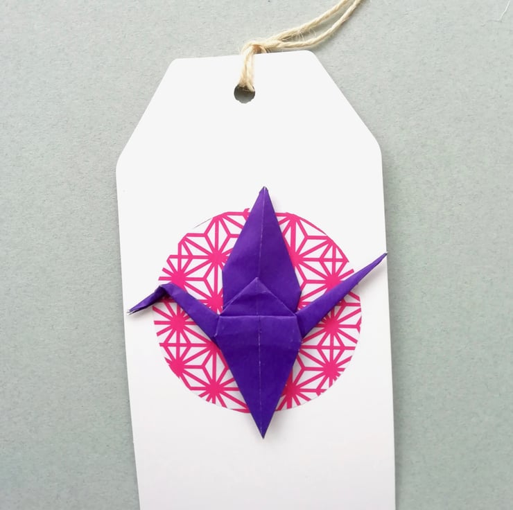 3 crane gift tags in purple, pink and blue - Folksy
