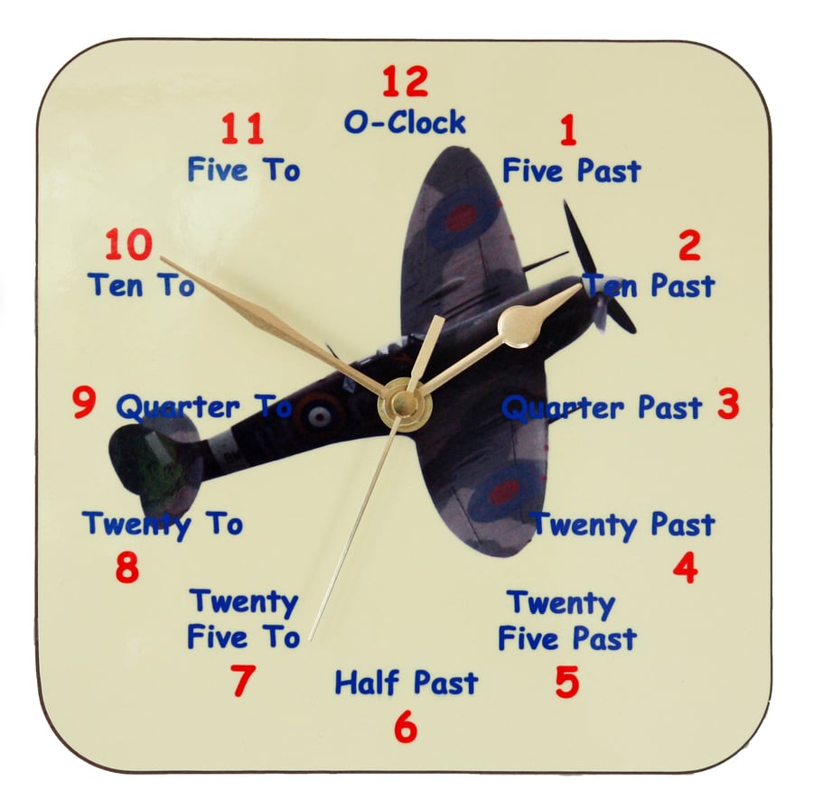 Wall Clock - Spitfire with Numbers and Words to... - Folksy