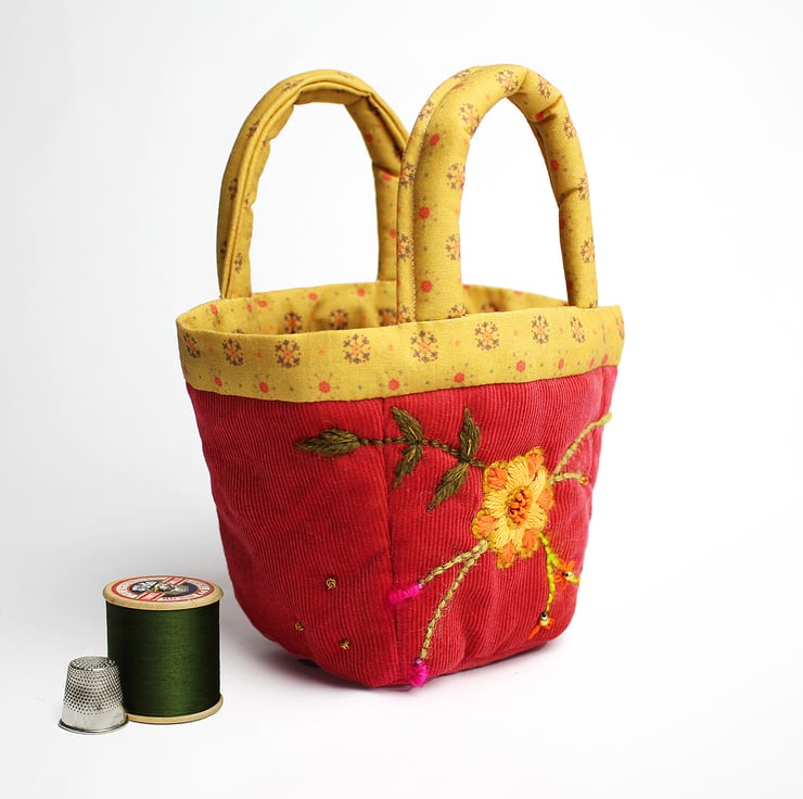 Tiny Cherokee red needlecord bag with hand embr... - Folksy