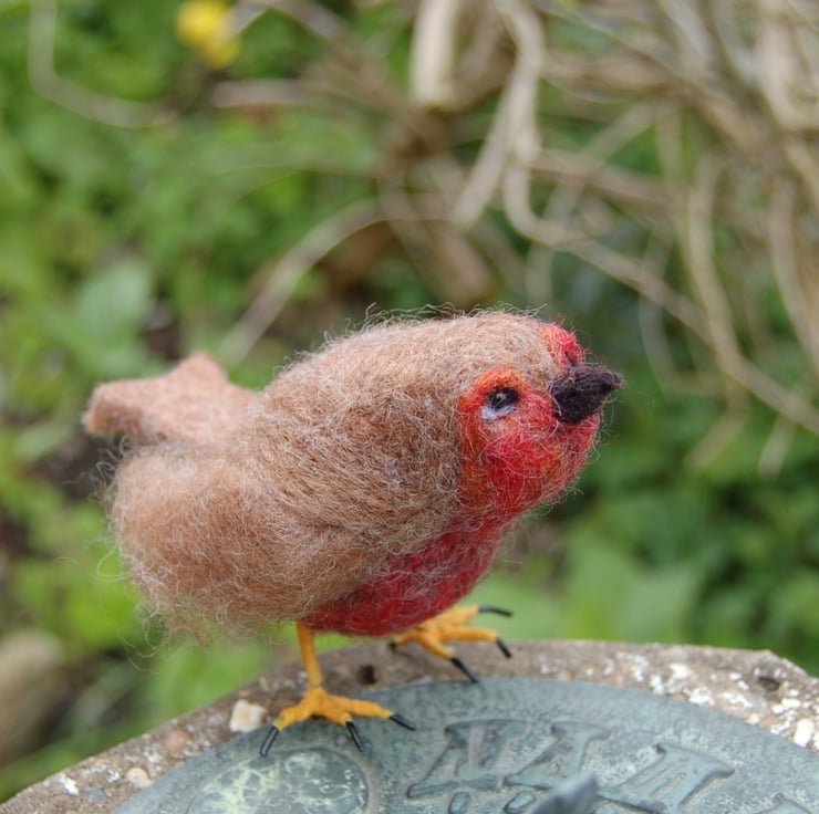 Needle Felt Robin - wool textile art - Folksy