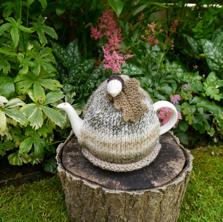 Autumn Marble Tea Cosy with Oak Leaf and Acorn - Folksy
