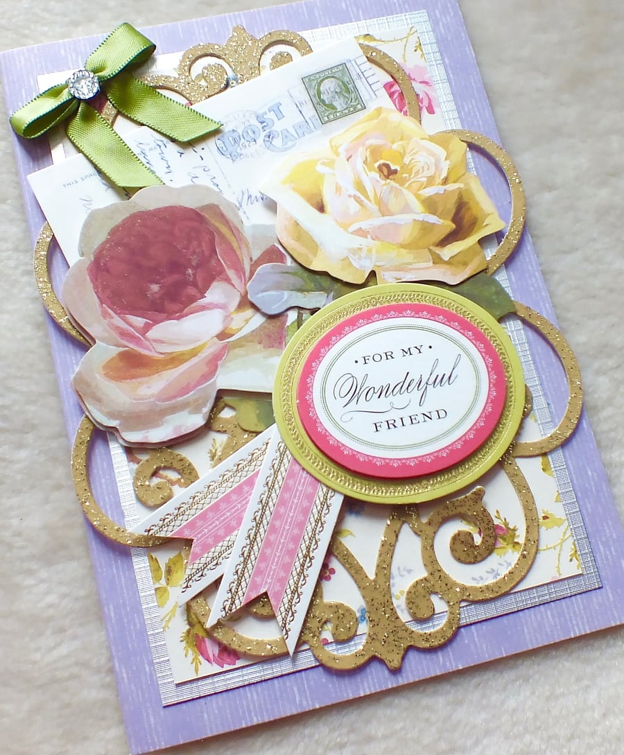 Luxury Handmade Friend Thank You or Birthday Card - Folksy