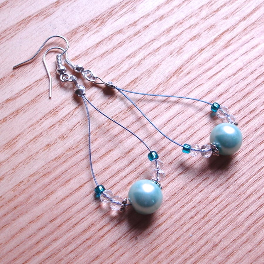 Beautiful Blue Pearl Loop Bead Earrings - Folksy