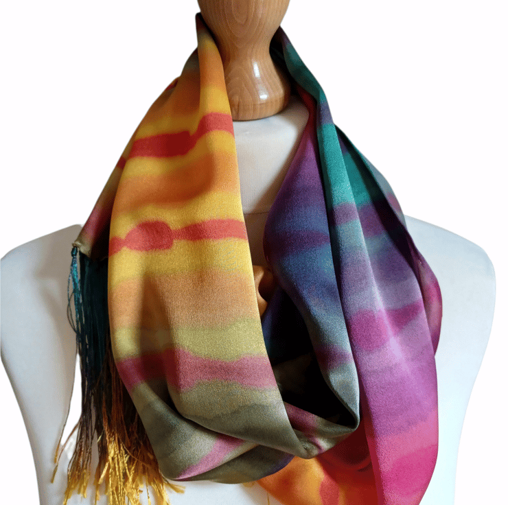 Painted silk satin scarf. - Folksy