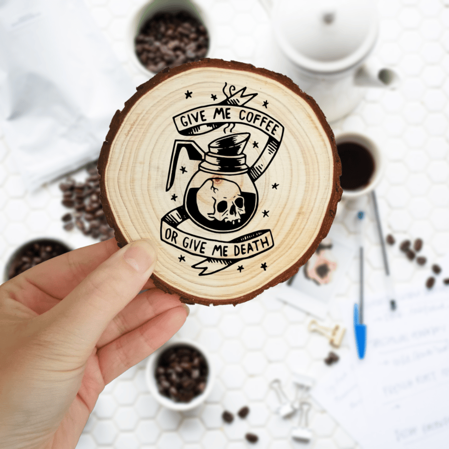 Coffee Skull Engraved Wooden Coaster Gift - Alt... - Folksy