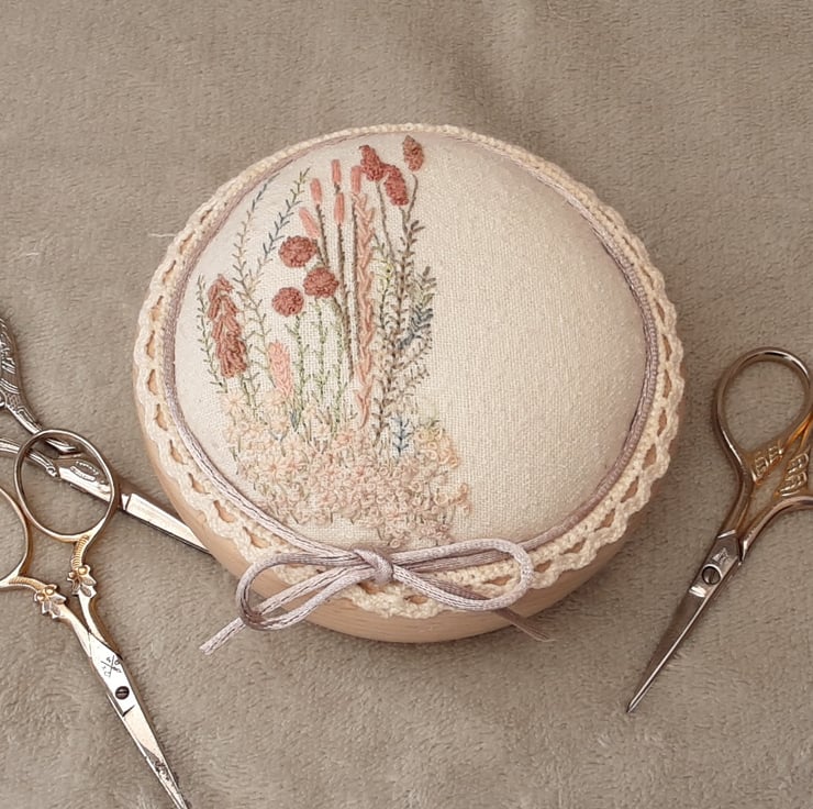 Hand embroidered pin cushion, hand sewn lqrge p... - Folksy