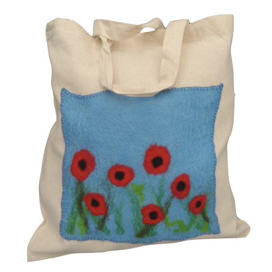 Cotton Tote Bag with hand felted poppy design - Folksy