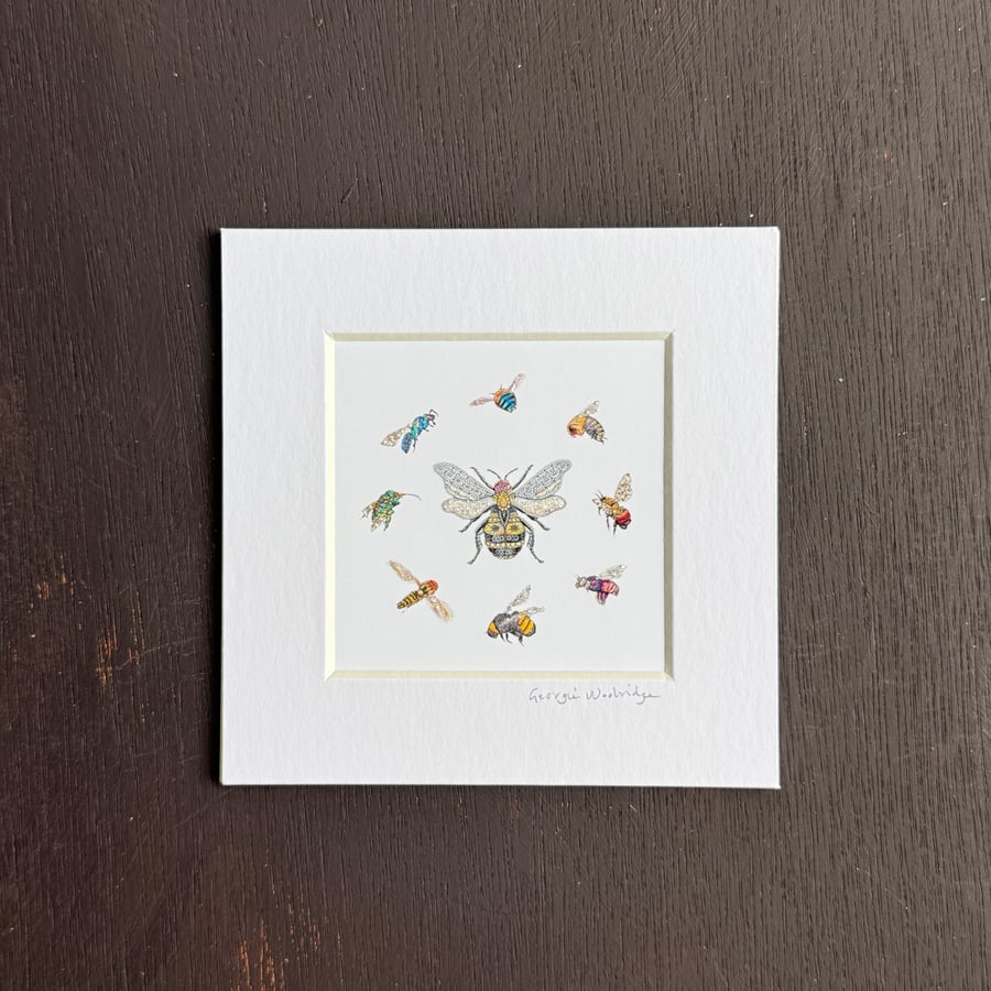 'Queen Bee' 5" x 5" Mounted Print - Folksy