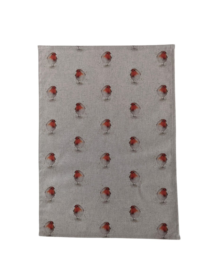 Red Robin Linen Look Kitchen Tea Towel - Folksy