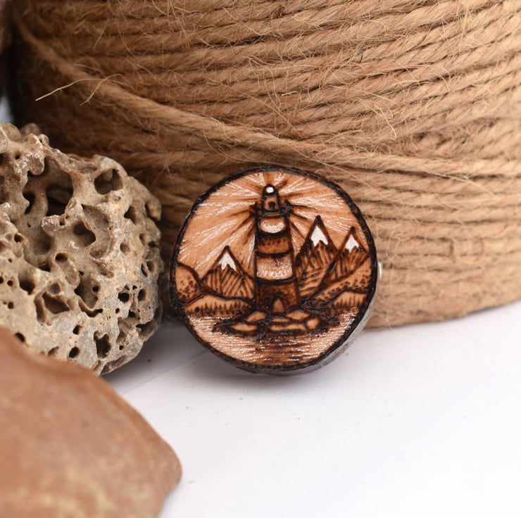 Lighthouse shining, wooden tree slice pyrograph... - Folksy