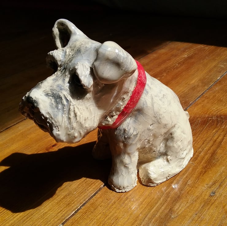 Hand sculpted seated ceramic schnauzer. Hand pa... - Folksy