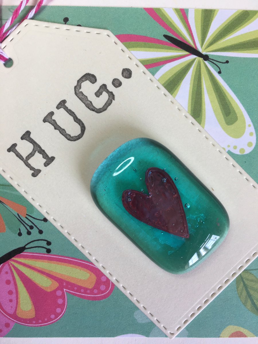 Fused glass ‘hug’ keepsake card - Folksy