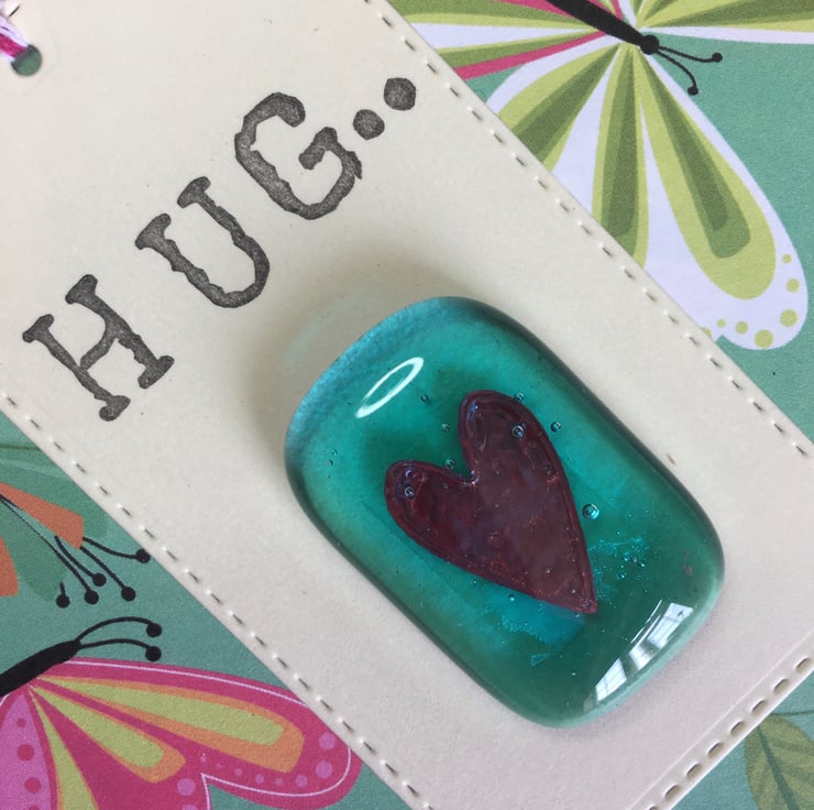 Fused glass ‘hug’ keepsake card - Folksy