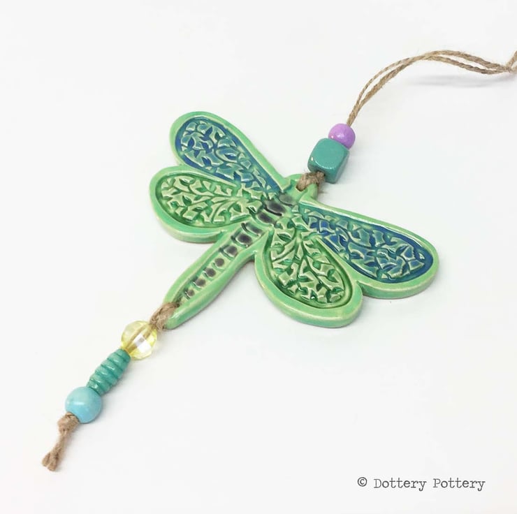 Pottery Dragonfly decoration ceramic insect wit... - Folksy
