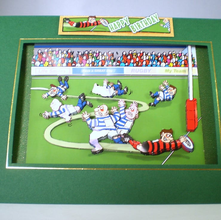 Handmade Decoupage 3D Rugby Birthday Card,Perso... - Folksy