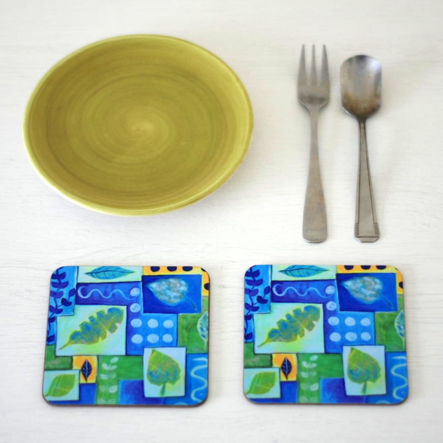 Blue Green Artist Coasters, Abstract Art Coaste... - Folksy