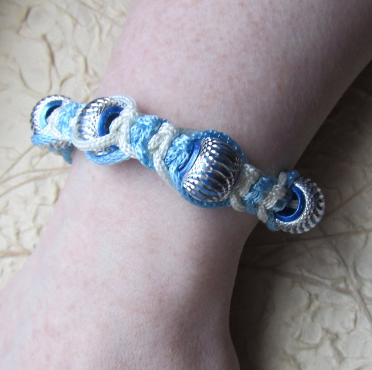 Light Blue White Macrame Bracelet with 4 Alumin... - Folksy