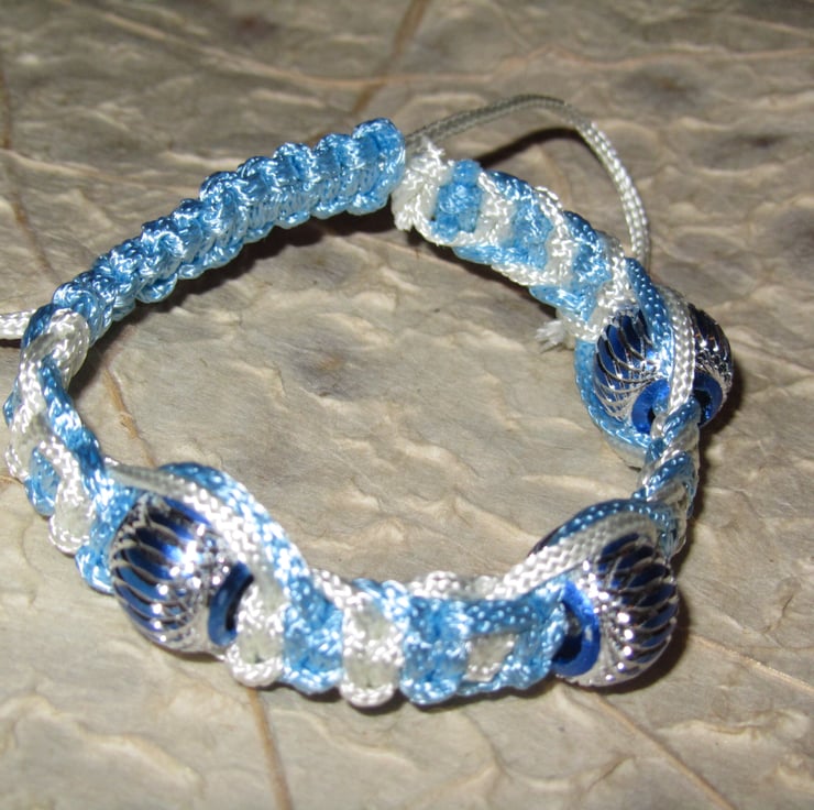 Light Blue White Macrame Bracelet with 3 Alumin... - Folksy