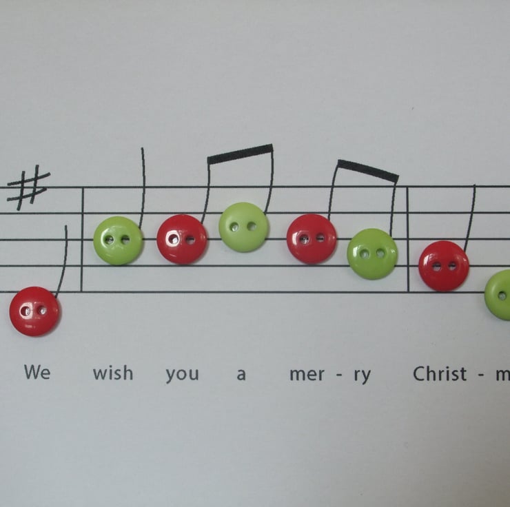 Christmas Buttons Music Card - Folksy
