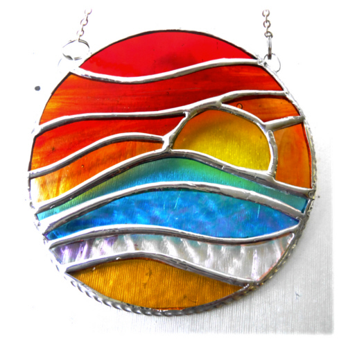 Sunset Beach Waves Stained Glass Suncatcher - Folksy