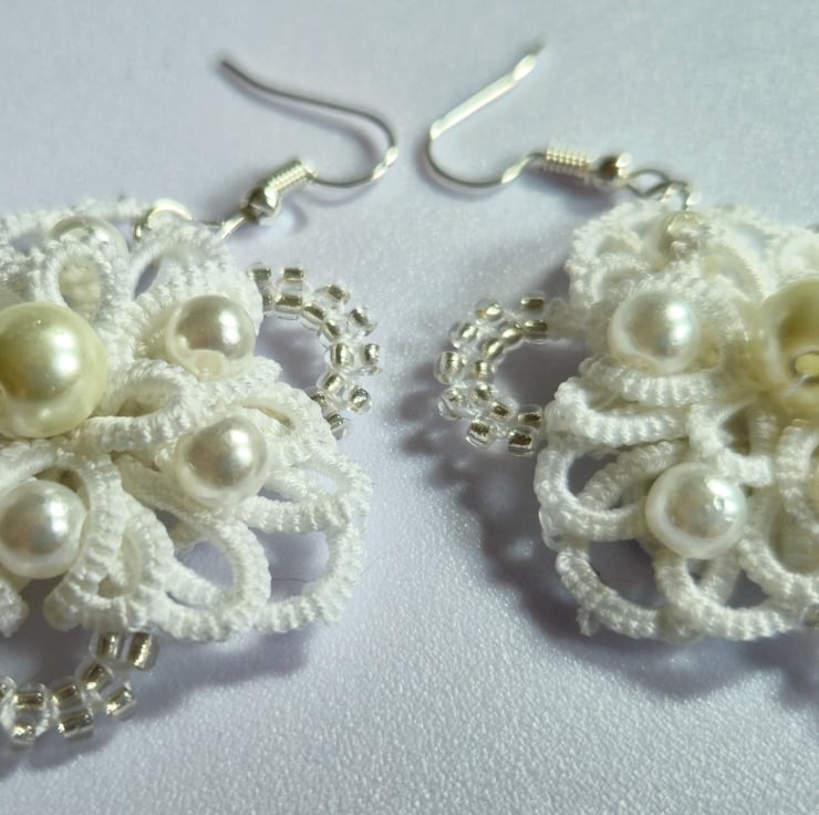 Handmade White Lace Pearl Earrings – Bridal Tat... - Folksy
