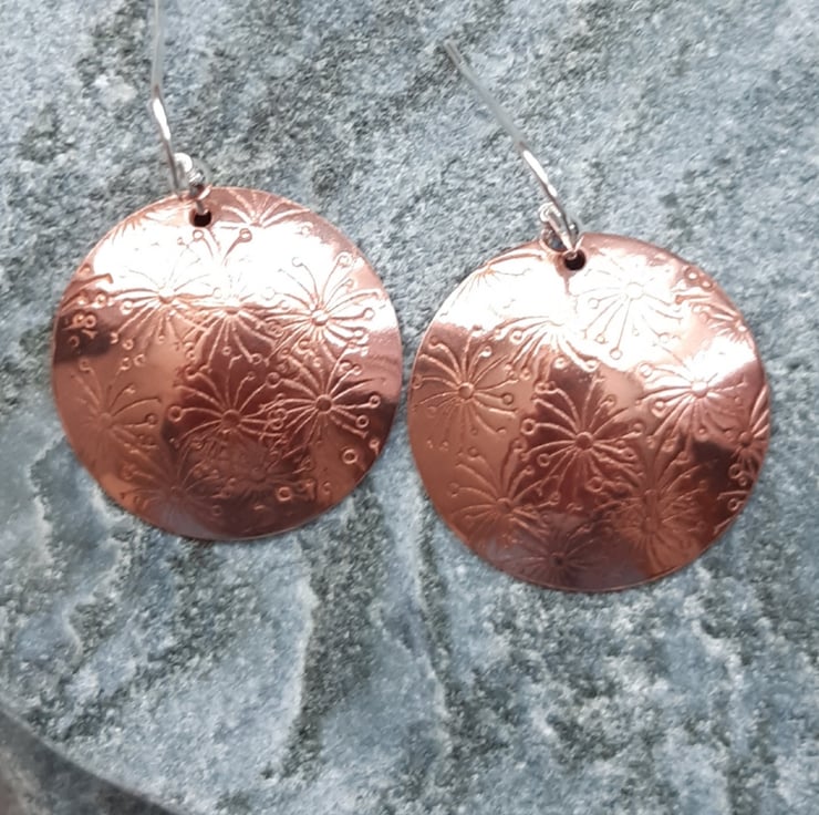 Dandelion Disc Copper Earrings With Sterling Si... - Folksy