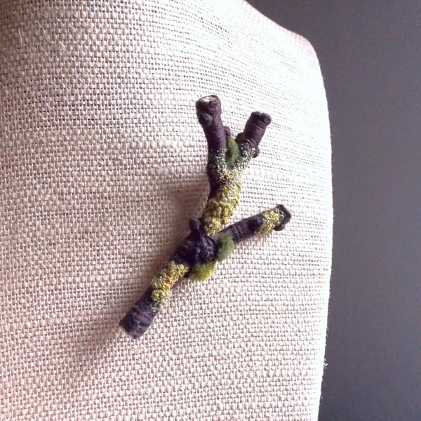 Handmade Twig Stick Pin, Hand Embroidered with ... - Folksy