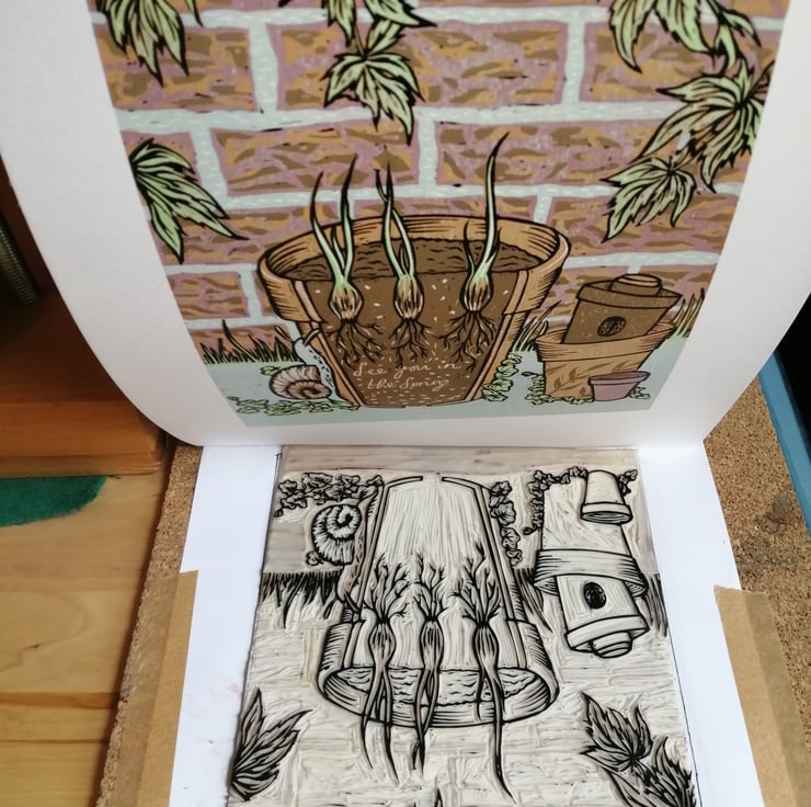 See you in the Spring Original Reduction Lino P... - Folksy