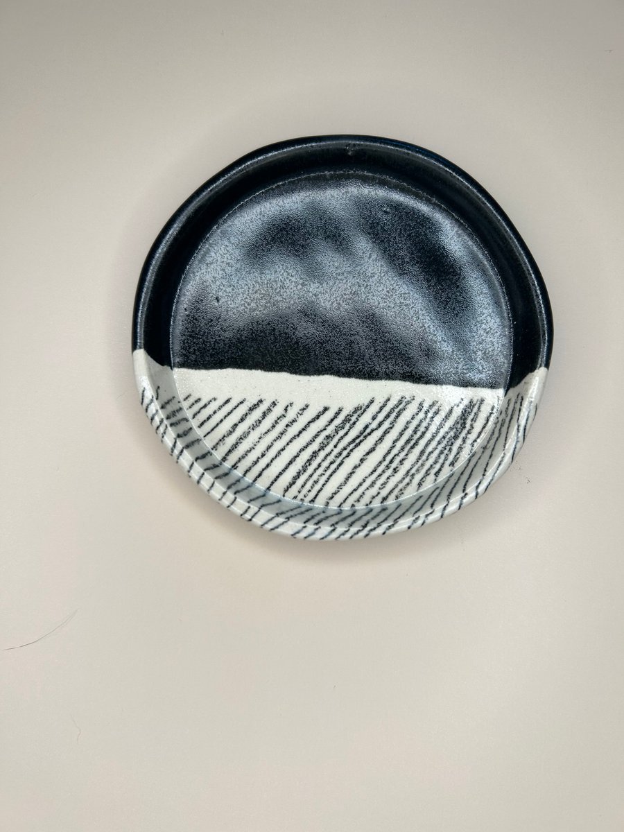 Black stripe small coaster dish - Folksy