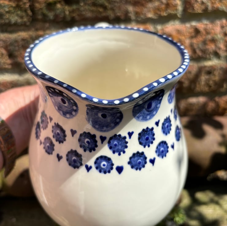 blue and white one litre jug - Folksy