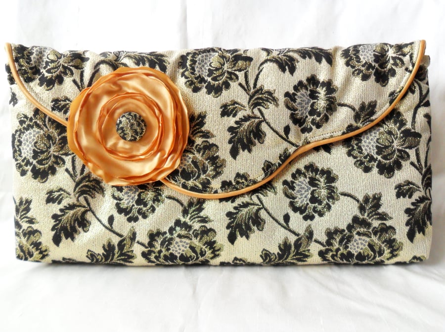 Gold and black brocade clutch bag. Evening bag - Folksy