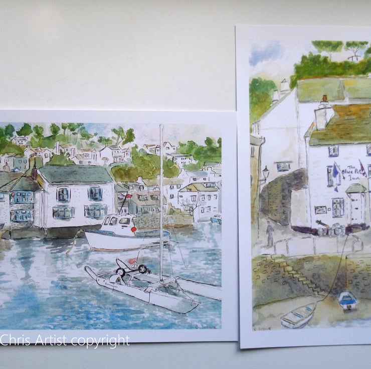 Pair of art prints of Polperro Cornwall from or... - Folksy