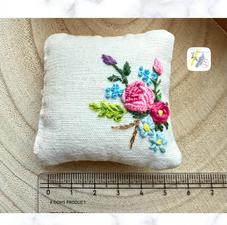 Hand embroidered mini pin cushion, miniature cu... - Folksy