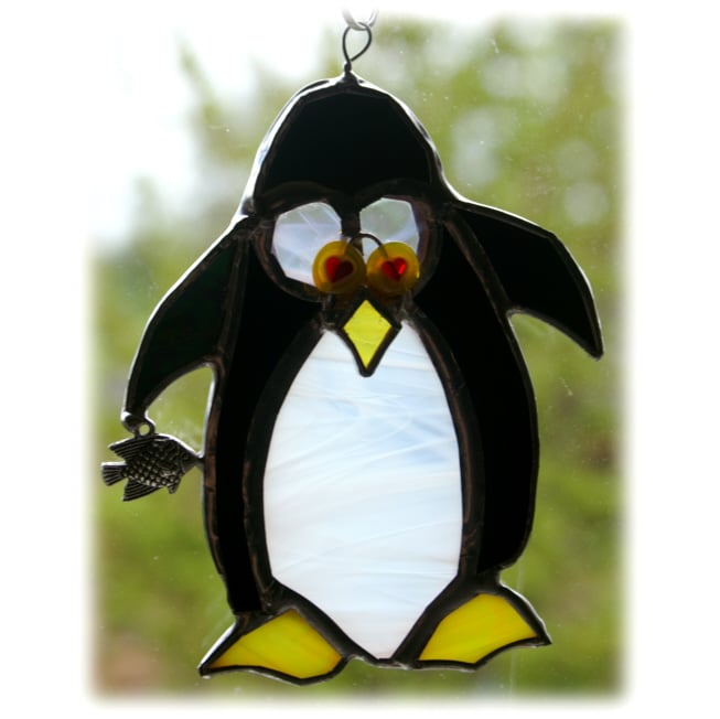 Penguin Suncatcher Stained Glass Fish Happy Fee... - Folksy