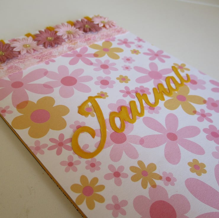 Handmade Floral Journal - Pink and Yellow - Ske... - Folksy