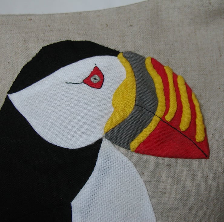 Puffin Applique Cushion - Folksy